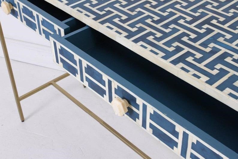 Bone Inlay Console With Brass Base 'I' Lattice Pattern - Etsy