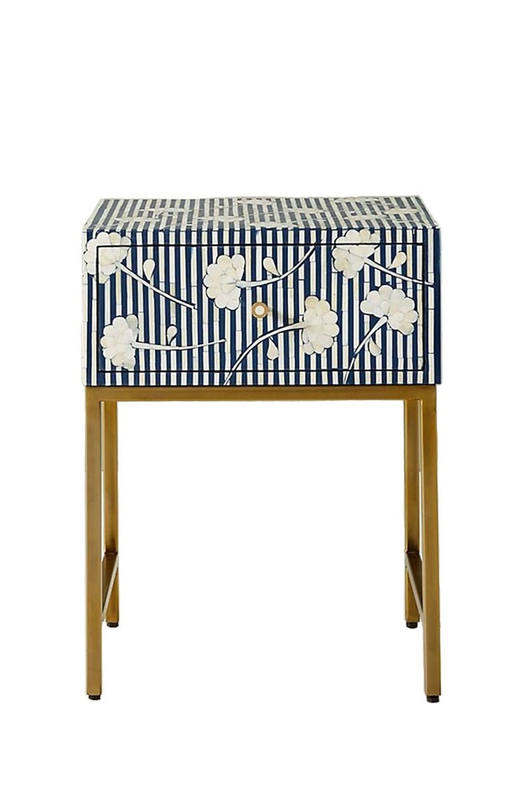 Bone Inlay Flower Design Bedside Table Grey Bone Inlay Flower - Etsy