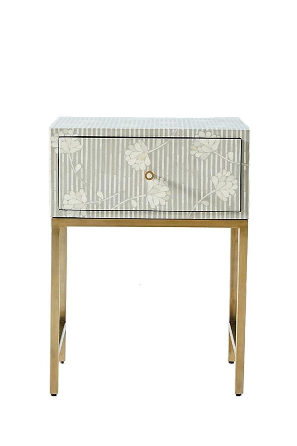 Bone Inlay Flower Design Bedside Table Grey Bone Inlay Flower - Etsy