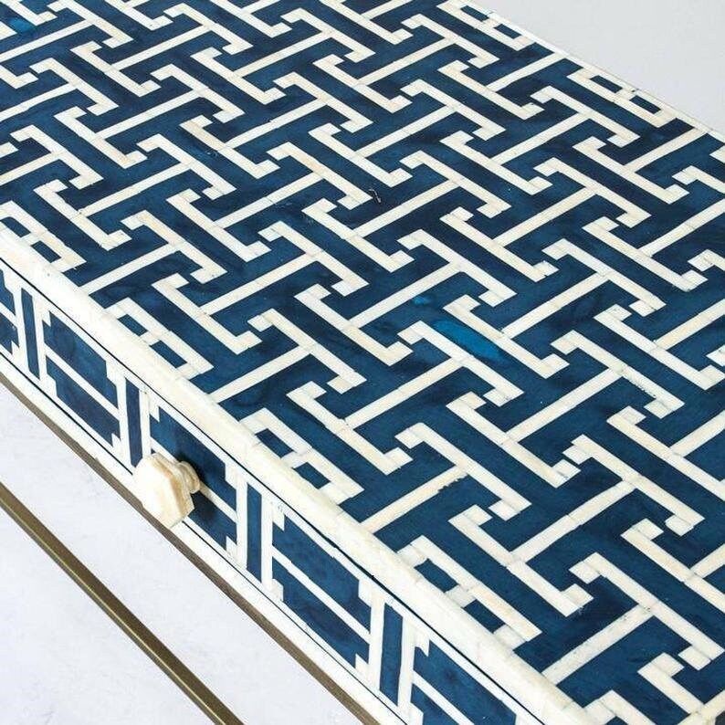 Bone Inlay Console With Brass Base 'I' Lattice Pattern | Etsy