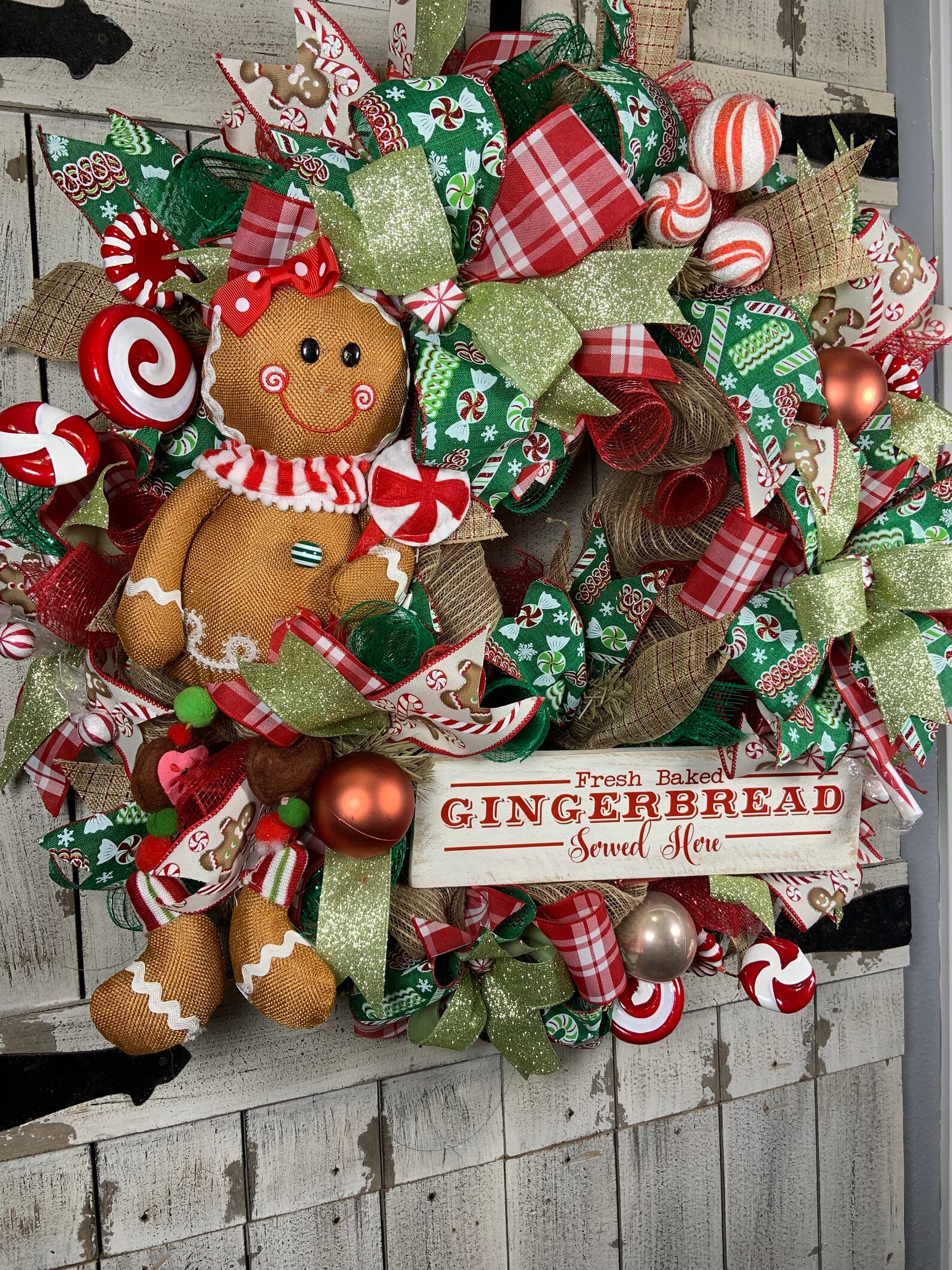 Gingerbread Man Wreath Christmas Candy Front Door Wreath | Etsy