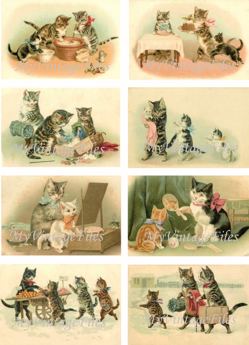Printable lovely cats vintage postcards Retro cat digital | Etsy