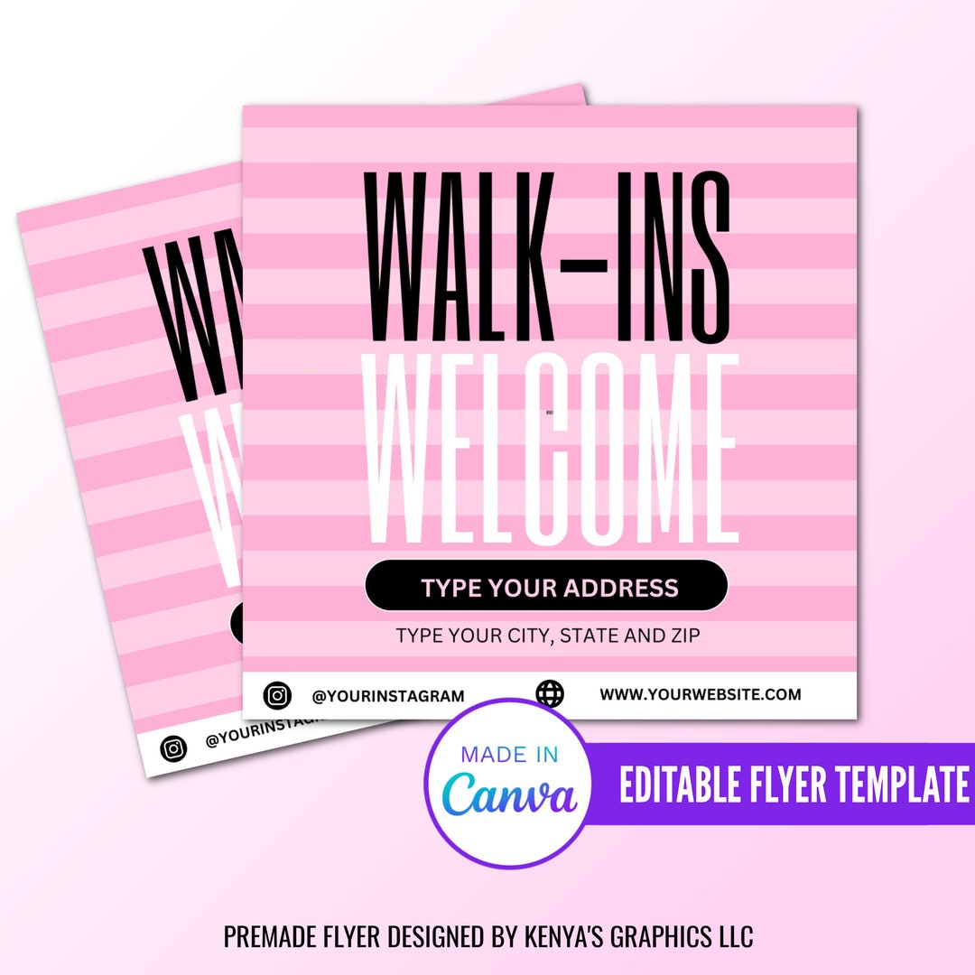 Walk-ins Welcome Flyer, Walk-in Editable Flyer Template, Business Diy ...