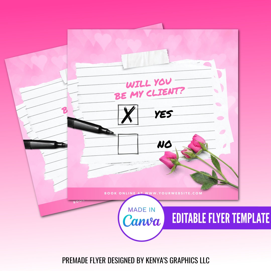 Editable Valentine's Day Theme Flyer, Will You Be My Client Flyer, Diy ...