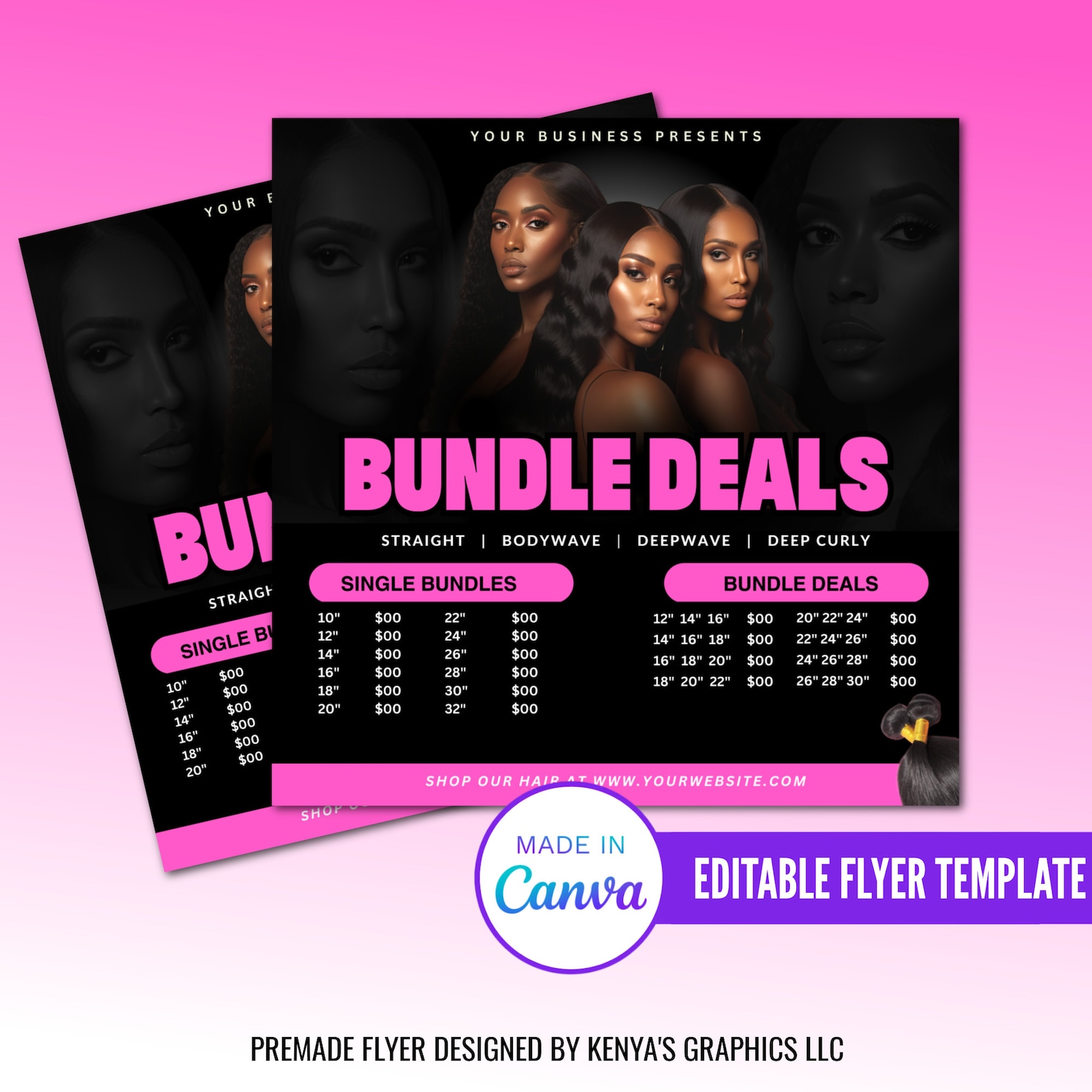Hair Bundle Sale Flyer DIY Hair Pricelist Flyer Editable - Etsy