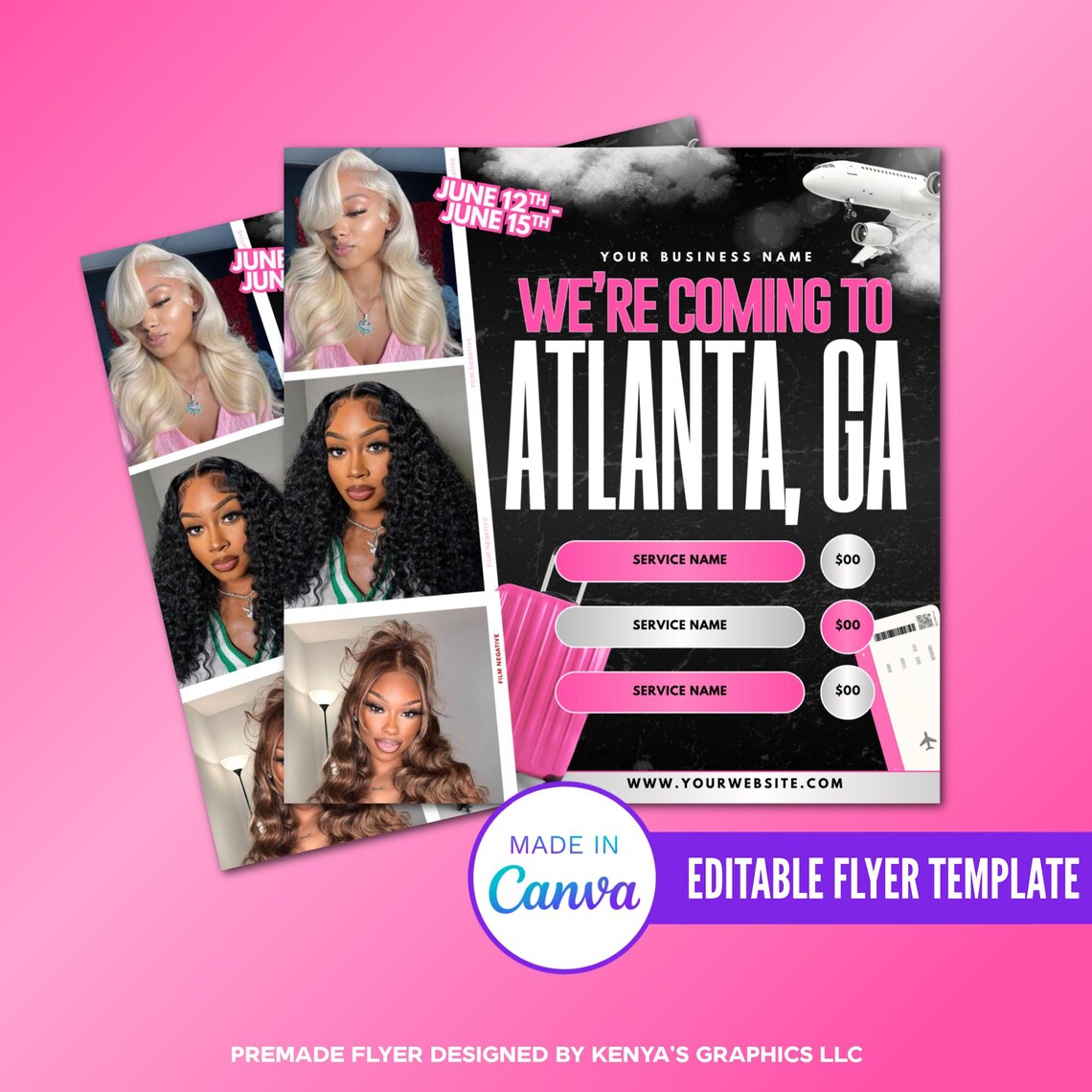 Atlanta Travel Booking Flyer, Hair Stylist Travel, MUA Travel Flyer ...