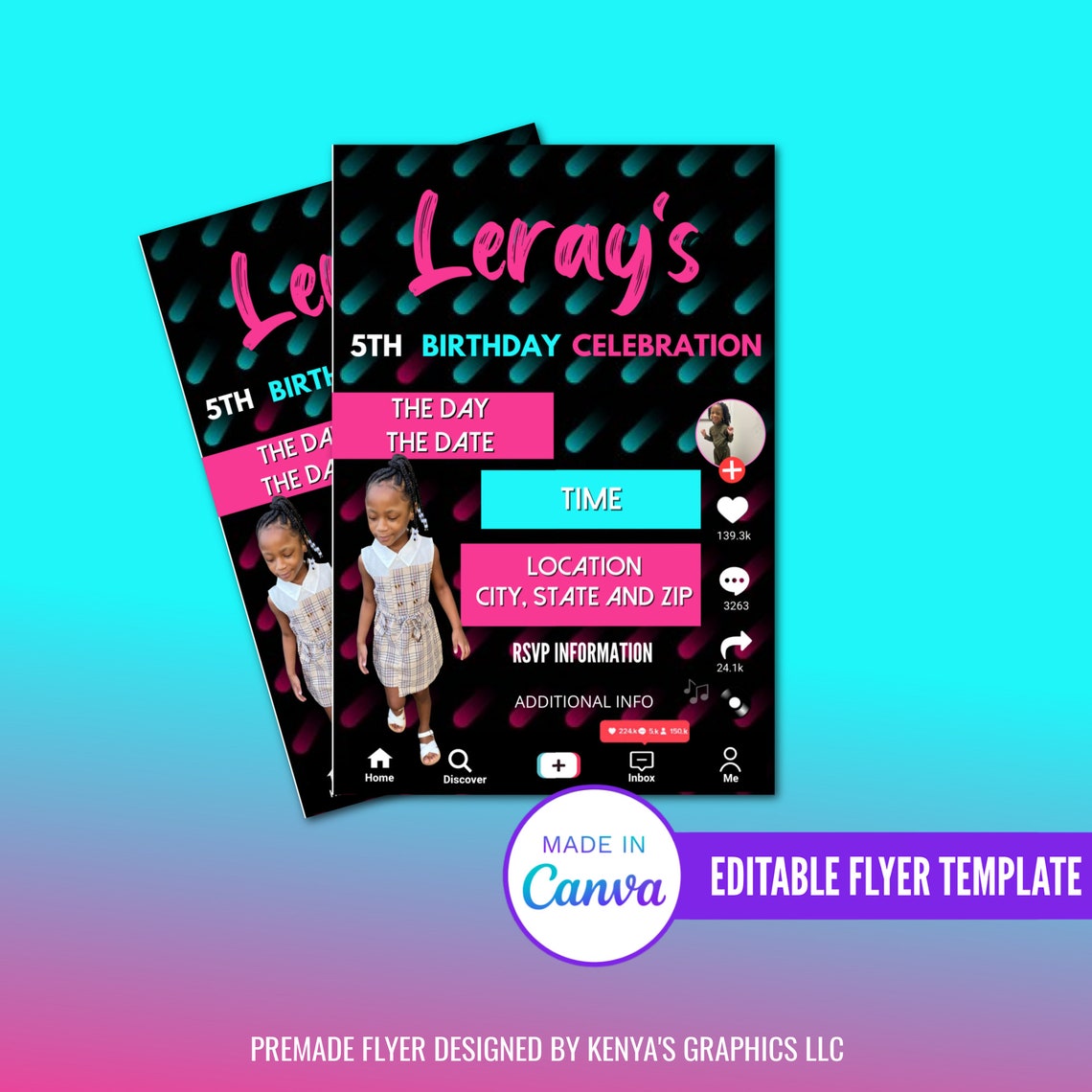 Tiktok Inspired Birthday Invitation, Diy Tik Tok Invitation, Editable ...