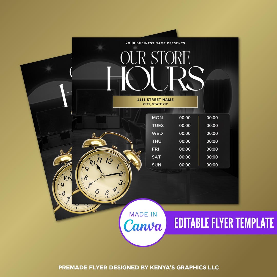 Store Hours Flyer, Appointment Flyer, Editable Canva Template, Hours ...