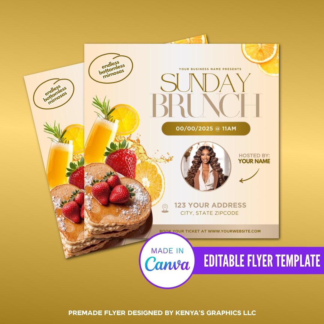 Brunch Flyer, Sunday Brunch Flyer, Editable Brunch Canva Flyer, Diy ...