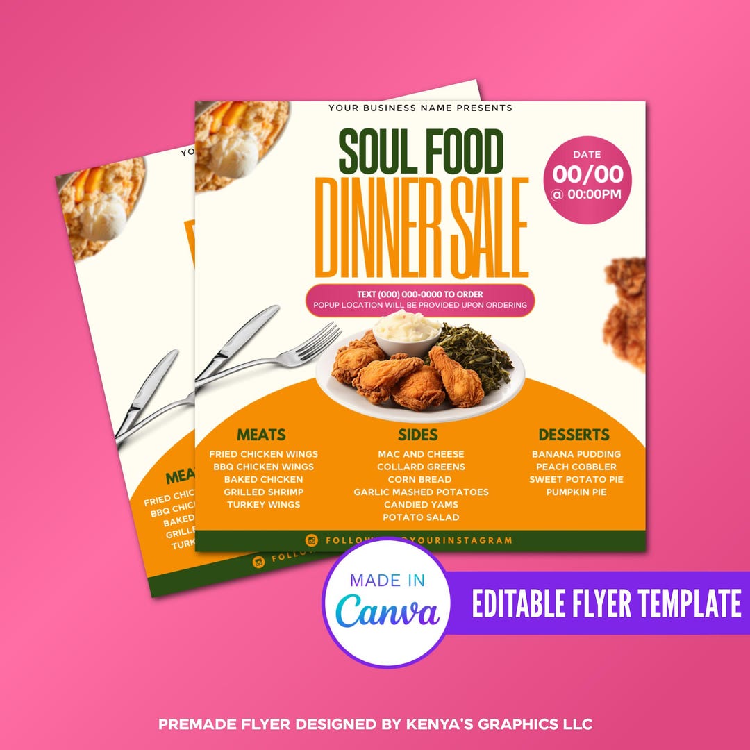 Editable Soul Food Flyer, Restaurant Marketing, Today's Specials, Lunch ...