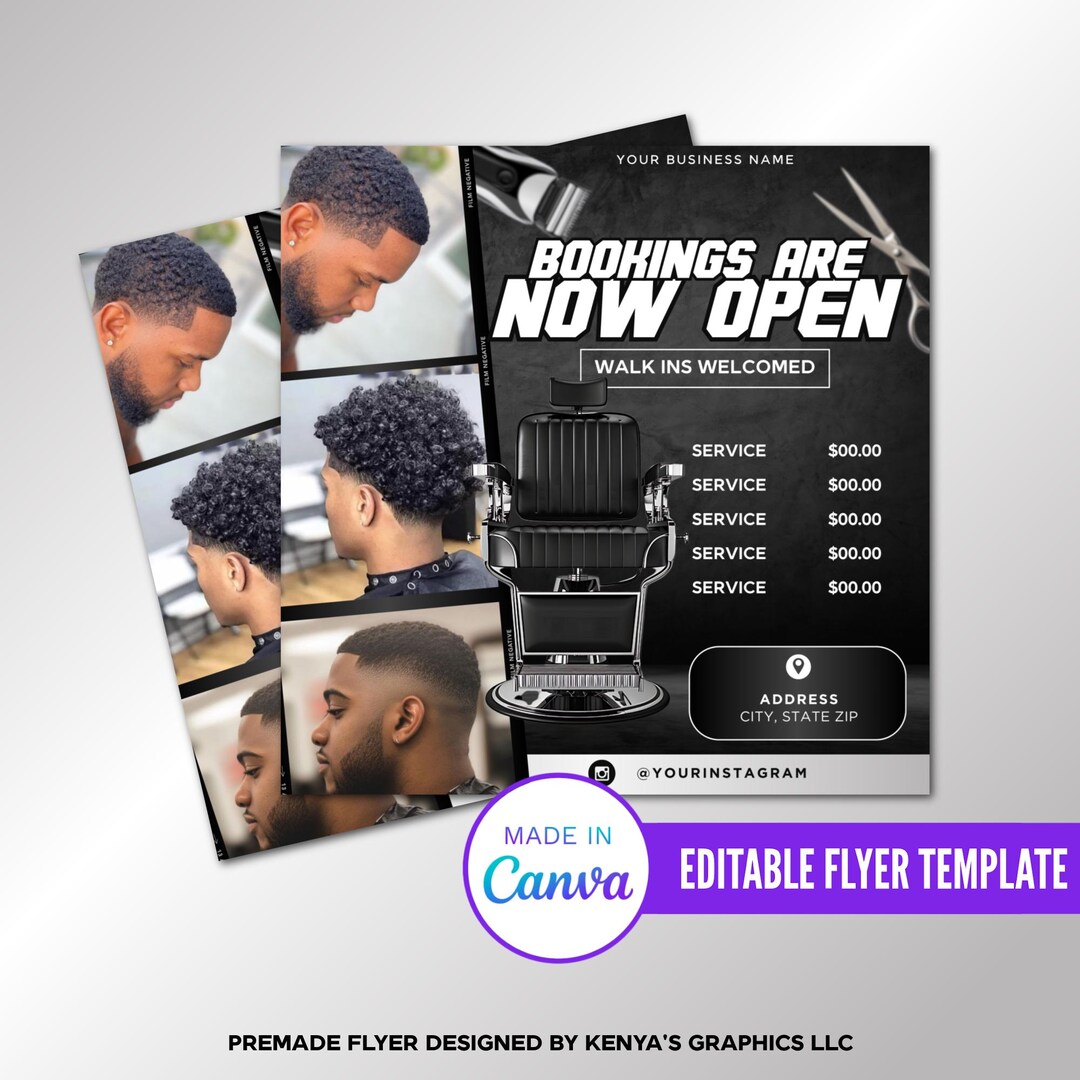 Editable Barber Shop Flyer, Barber Shop Books Open Flyer, Diy Barber ...