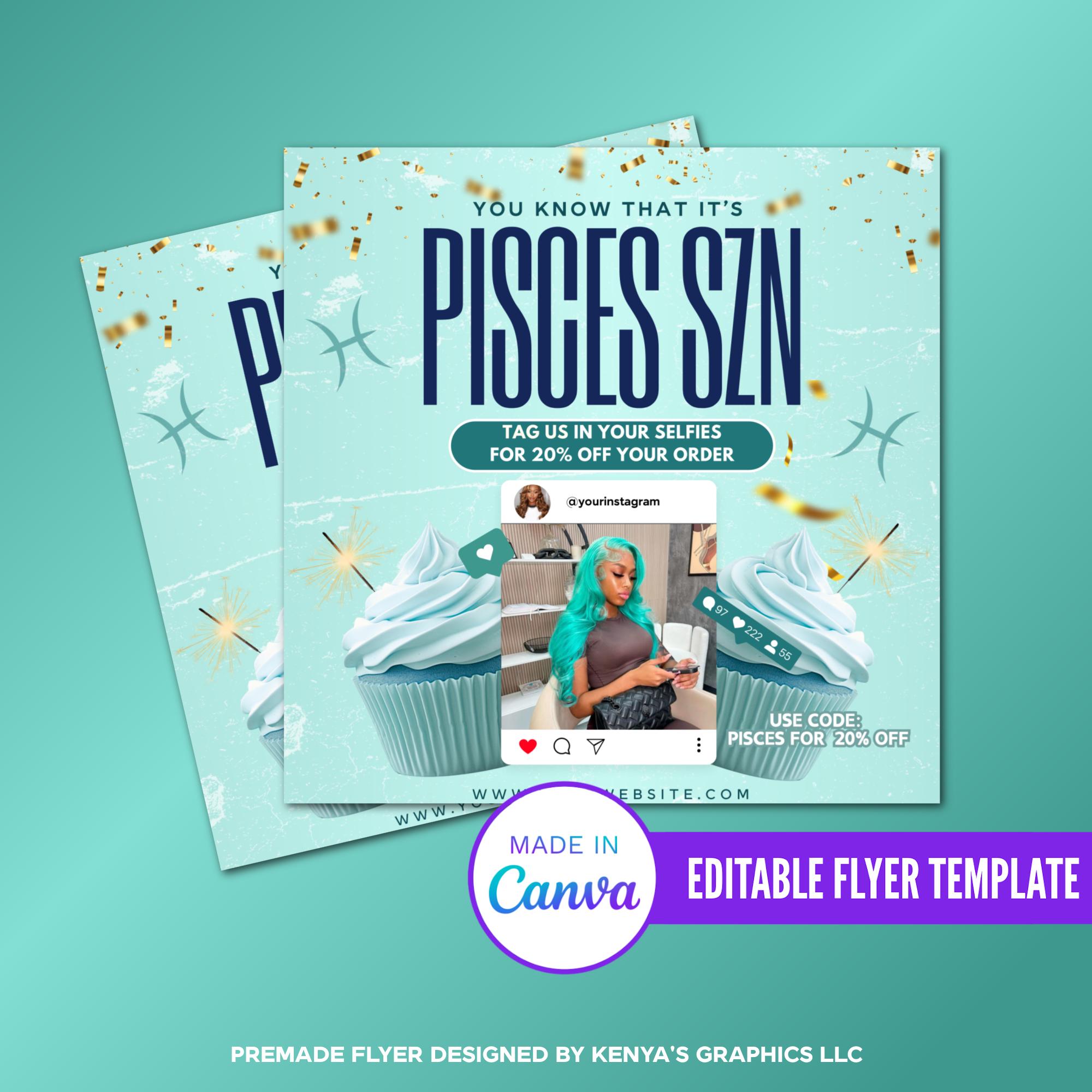 Pisces Szn Flyer, Editable Pisces Business Flyer, Tag Us in Your ...