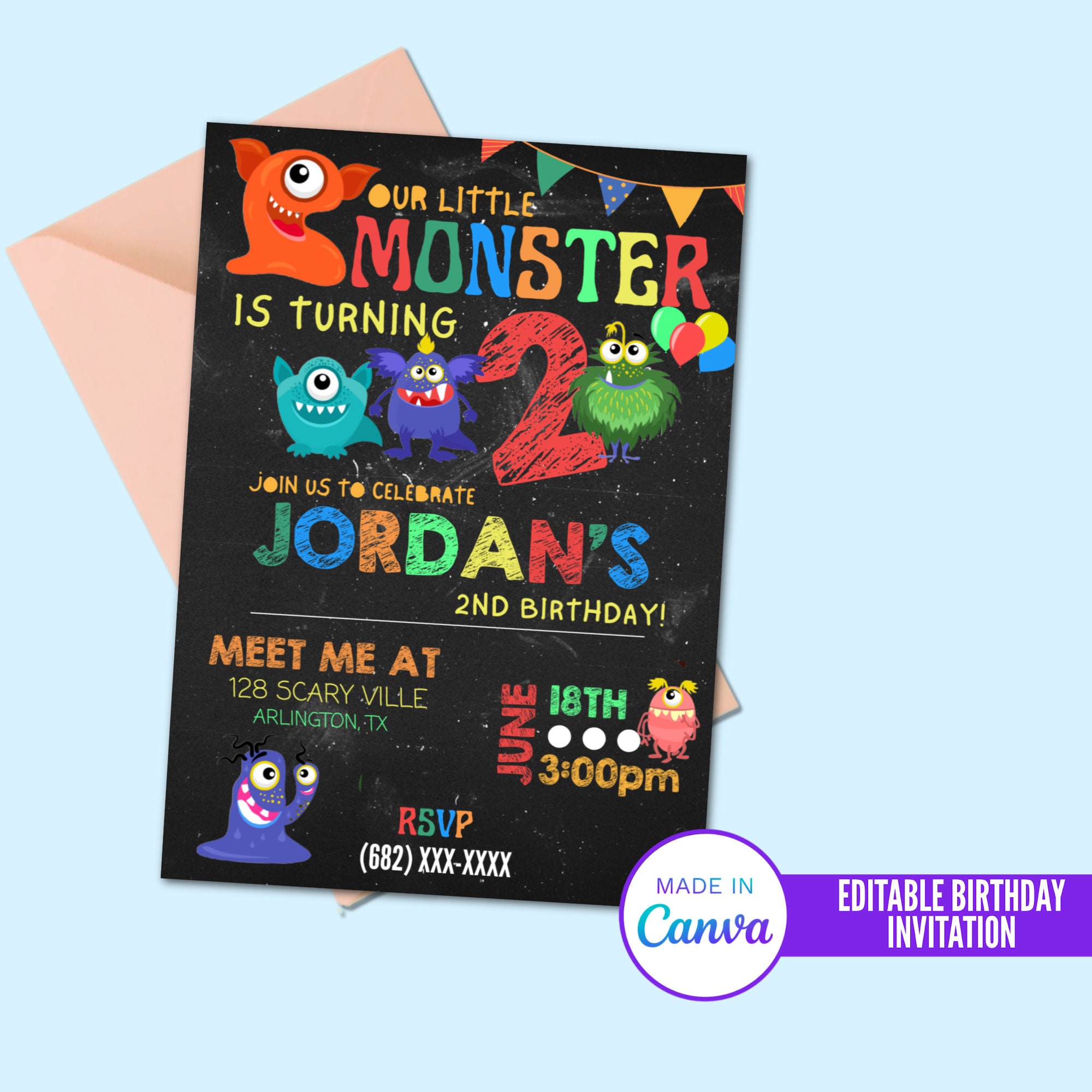 Monster Birthday Invitation, Editable Birthday Invitation, Monster ...