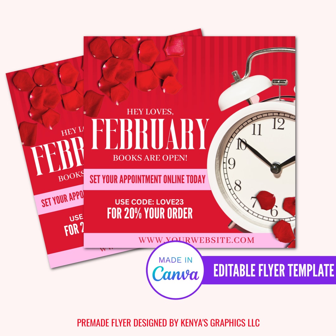 Now Booking Flyer, February Booking, Valentine's Day Sale Flyer ...