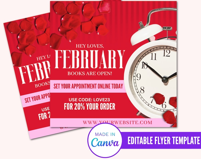 Now Booking Flyer, February Booking, Valentine's Day Sale Flyer ...