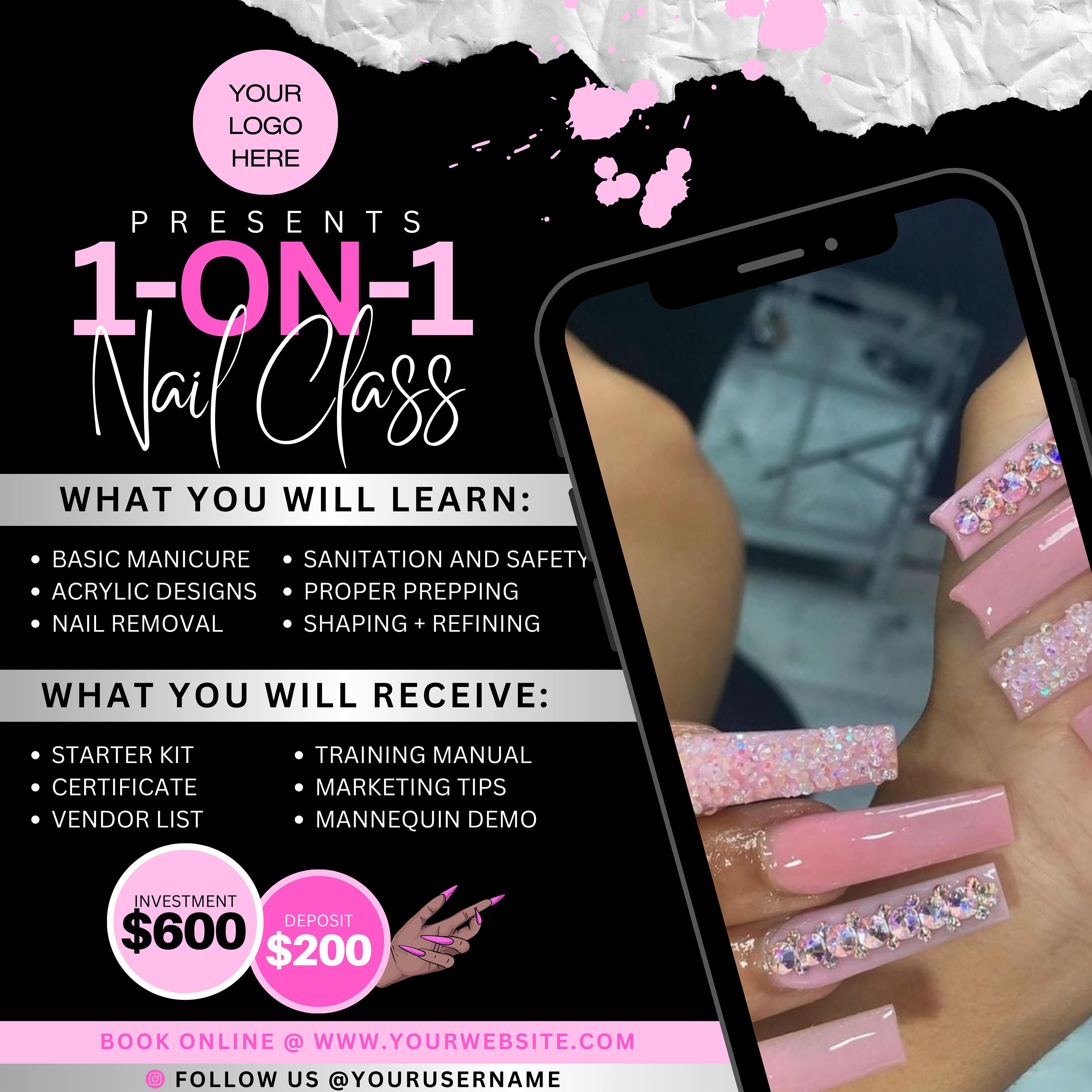 Nail Diy Flyer, Nail Tech Flyer, Nail 1 on 1 Class, Diy Nail Class ...