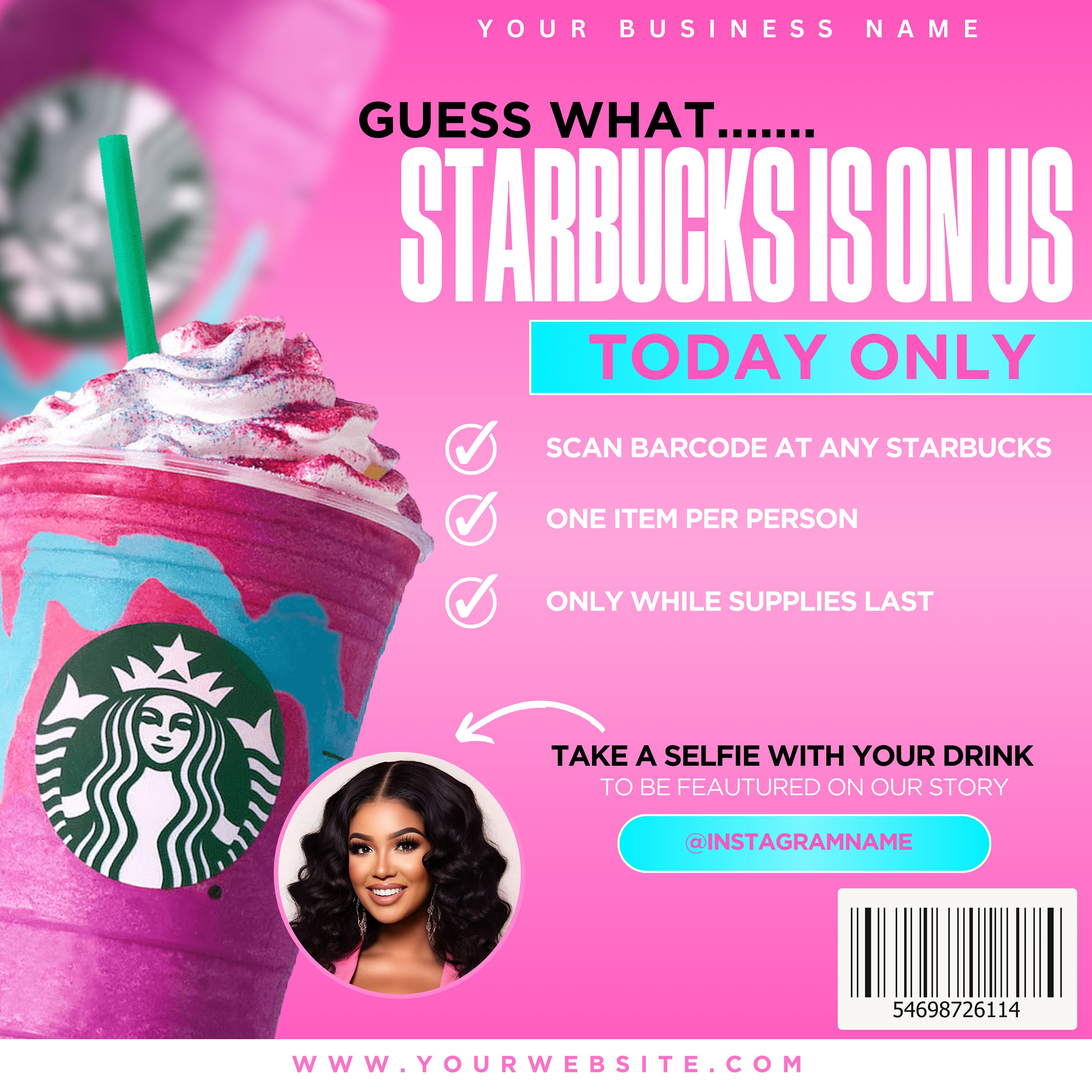 Starbucks Flyer, Starbucks on Us Flyer, Coffee on Us, Starbucks Editable Flyer, Business Flyer ...