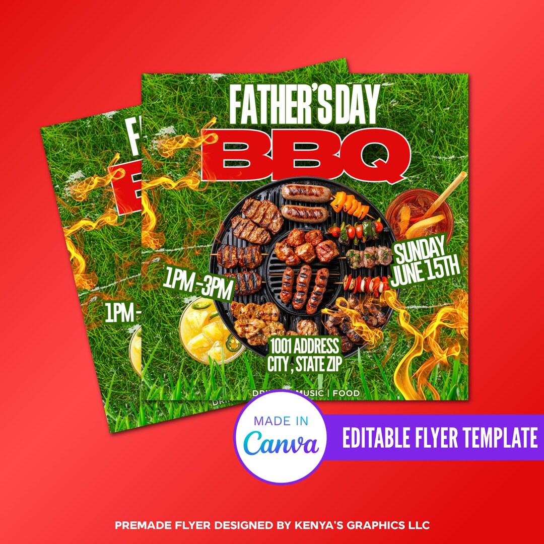 Father's Day Cookout Flyer, BBQ Cookout Flyer Template, Summer Cookout ...
