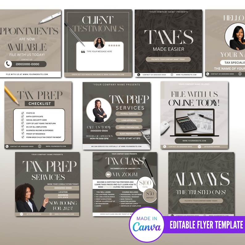 Tax Prep Flyer Bundle Template, Editable Tax Specialist Flyer, Tax ...