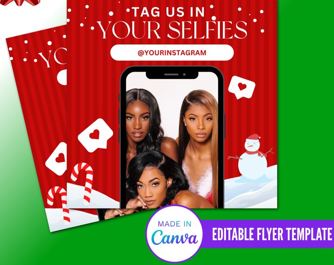 Selfie Editable Flyer, Diy Christmas Themed Tag Us in Your Selfies ...