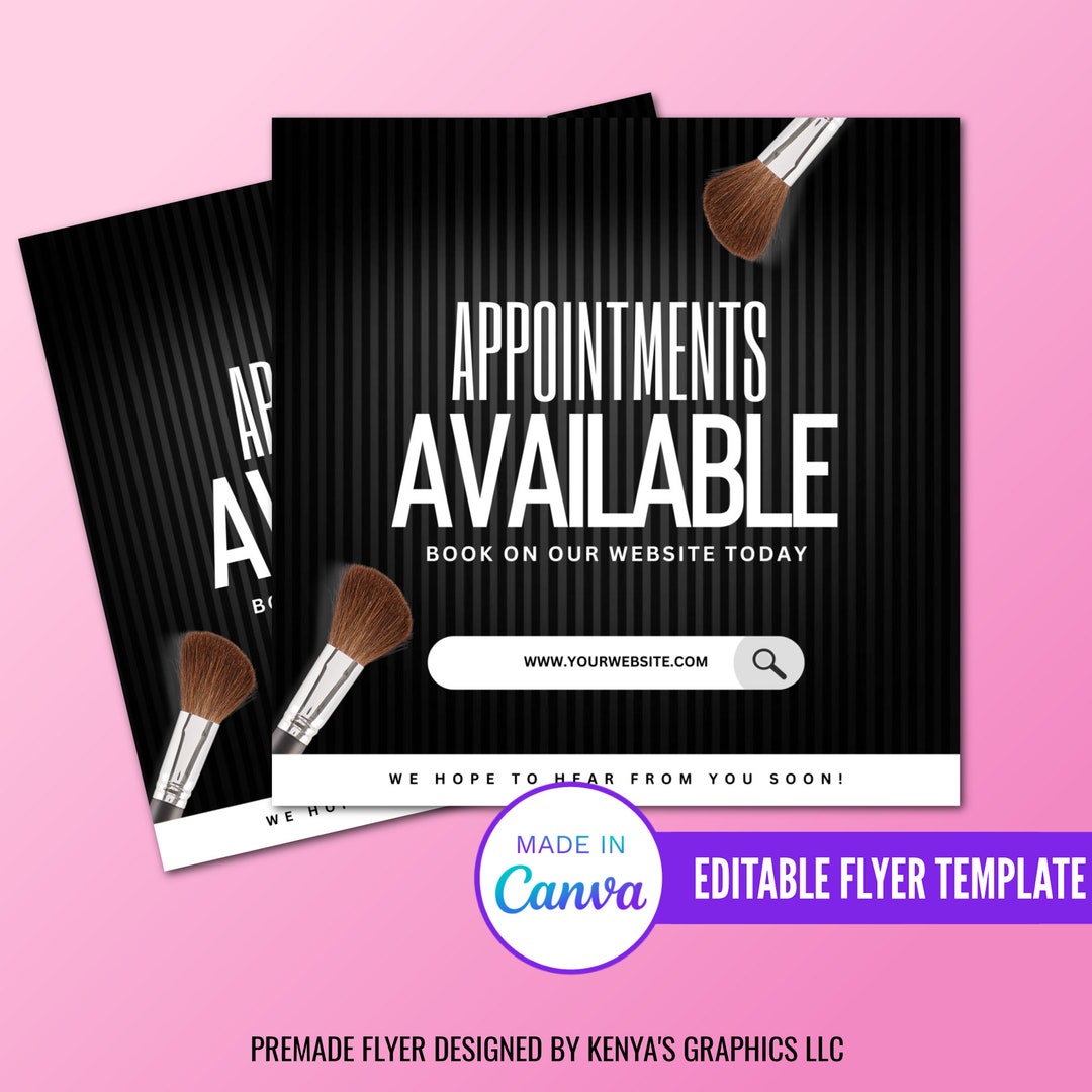 Appointments Available Editable Flyer, Makeup Artist Appointment Flyer ...