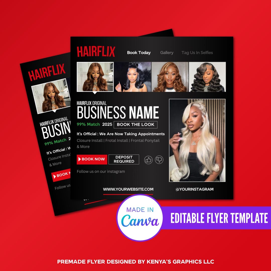 Hairflix Book Now Flyer, Editable Hairflix Flyer, Hair Business Flyer ...