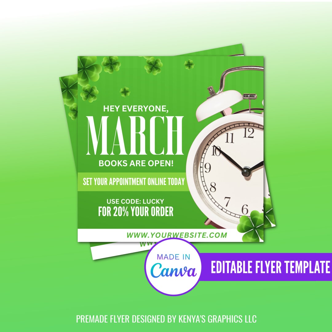 March Booking Flyer, St. Patrick's Day Theme Flyer, Editable March ...