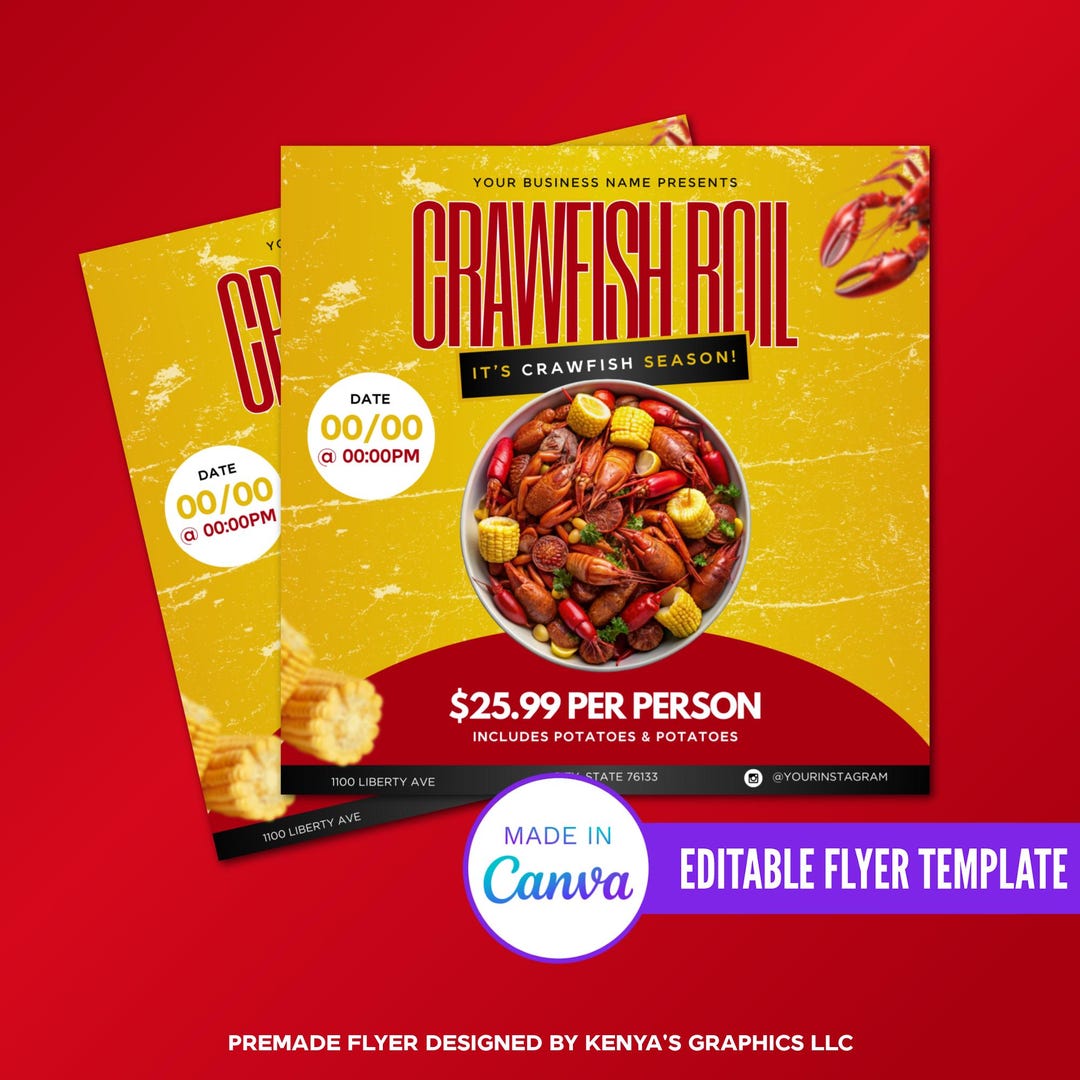 Editable Crawfish Boil Flyer, Crawfish Season Flyer, Diy Event Flyer ...