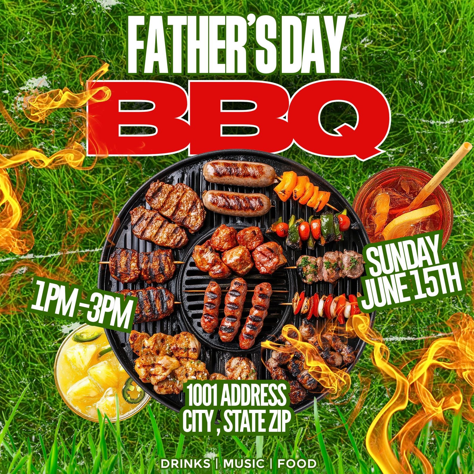 Father's Day Cookout Flyer, BBQ Cookout Flyer Template, Summer Cookout ...