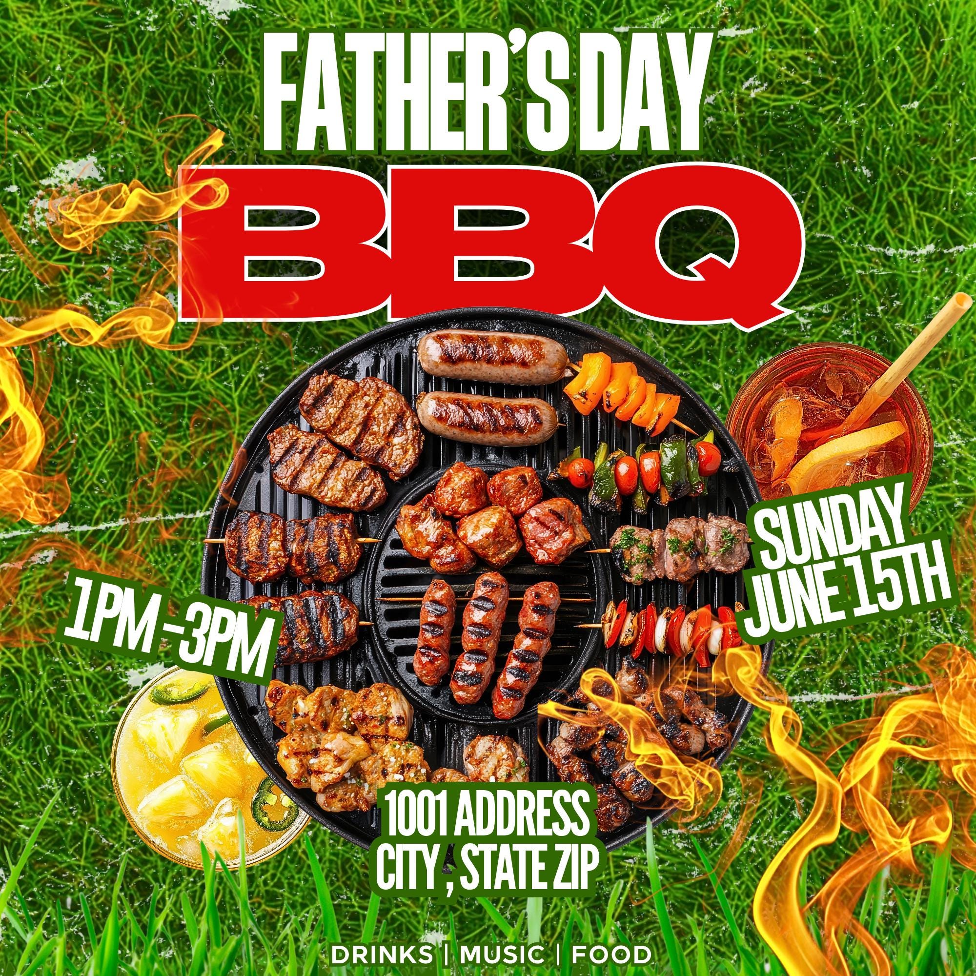 Father's Day Cookout Flyer, BBQ Cookout Flyer Template, Summer Cookout ...