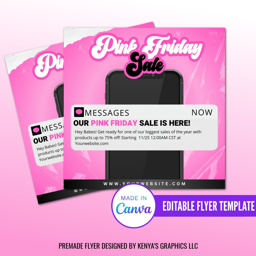 Pink Friday Flyer, Editable Text Message Sale Flyer, Black Friday Sale ...