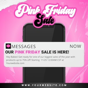 Pink Friday Flyer, Editable Text Message Sale Flyer, Black Friday Sale ...