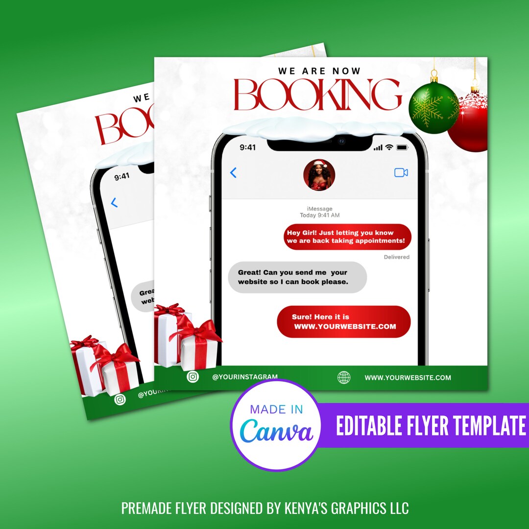 Now Booking for December Flyer, iPhone Text Message Flyer, Editable Now ...