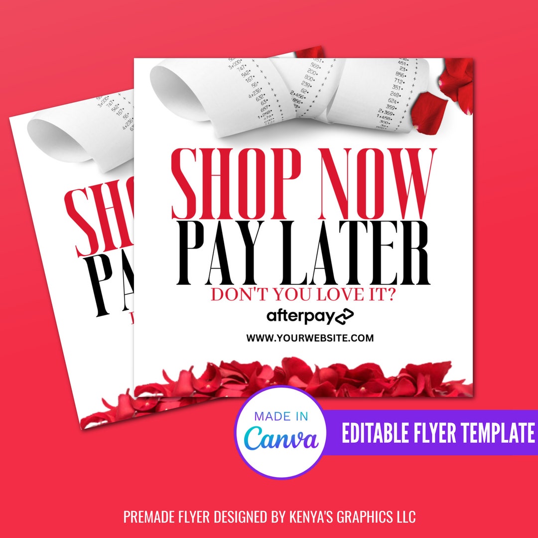 Shop Now Pay Later Flyer, Afterpay Flyer, Valentines Editable Flyer ...
