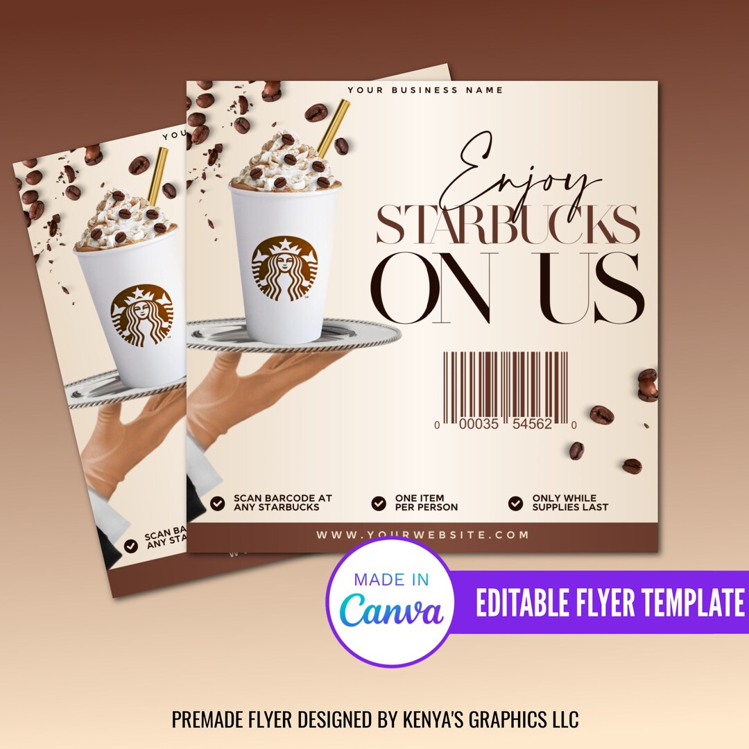 Editable Starbucks Flyer, Starbucks on Us Flyer, Coffee on Us, Starbucks Editable Flyer ...