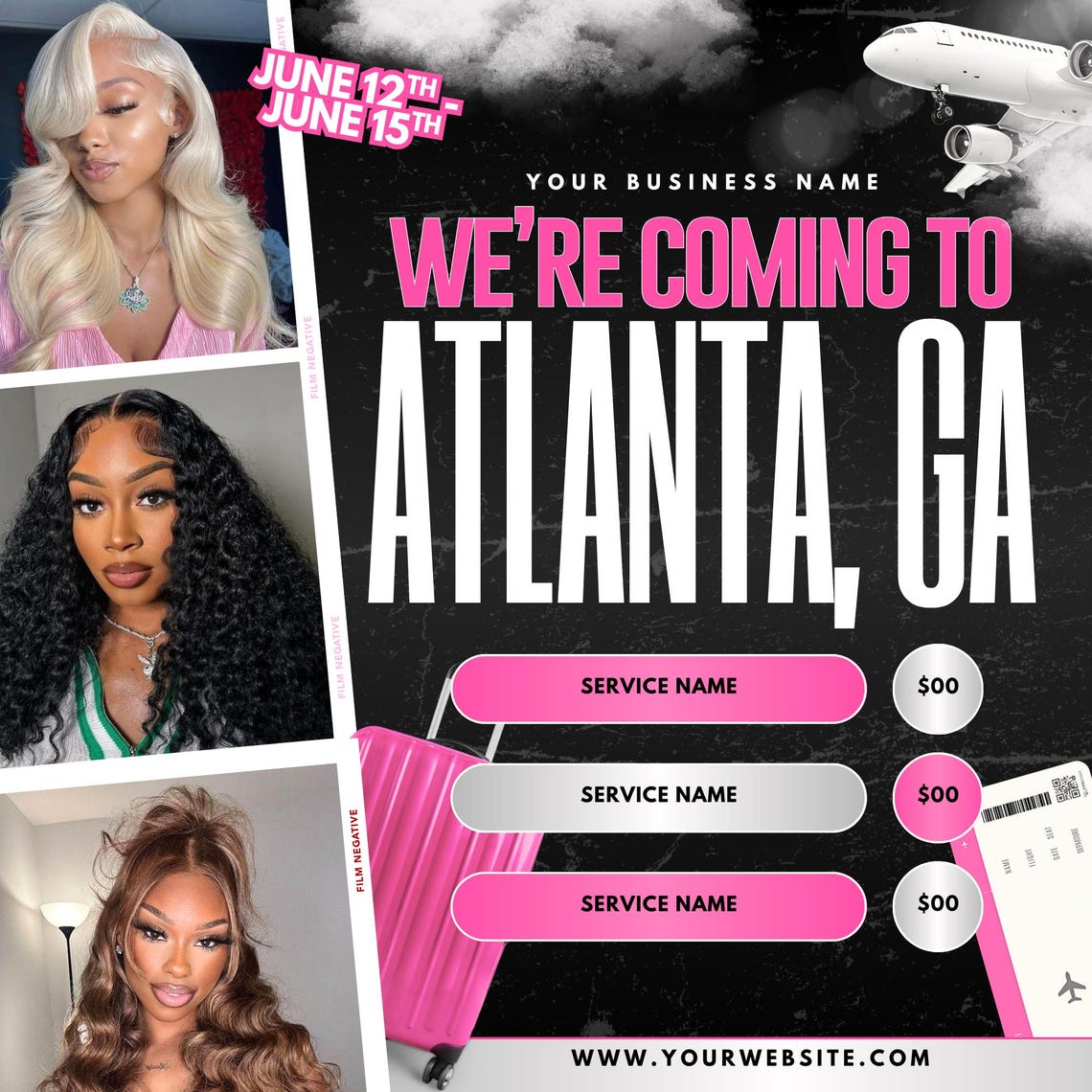 Atlanta Travel Booking Flyer, Hair Stylist Travel, MUA Travel Flyer ...