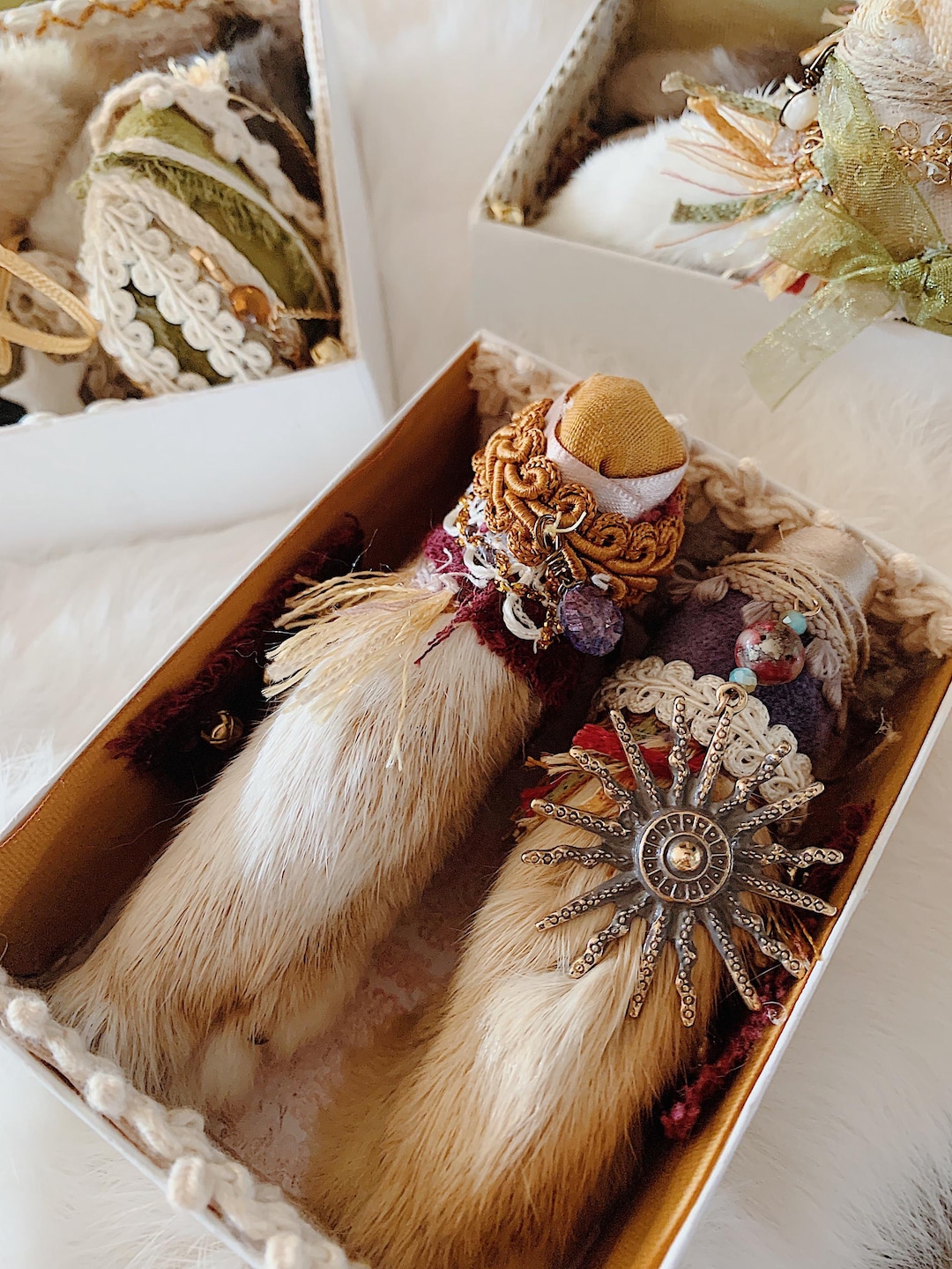 Bohemian Paw Amulet, Rabbit Foot, Fabric Wrapped Talisman, Bunny Paw ...