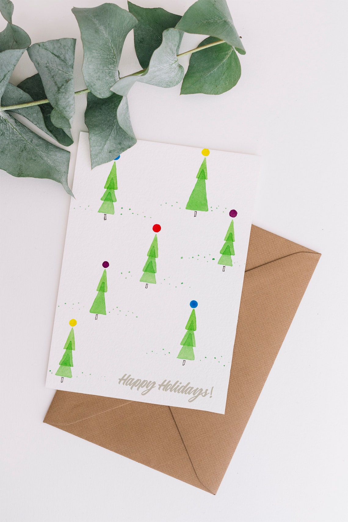 Christmas Tree Card / Happy Holidays Xmas Cards / Watercolor Card / New ...