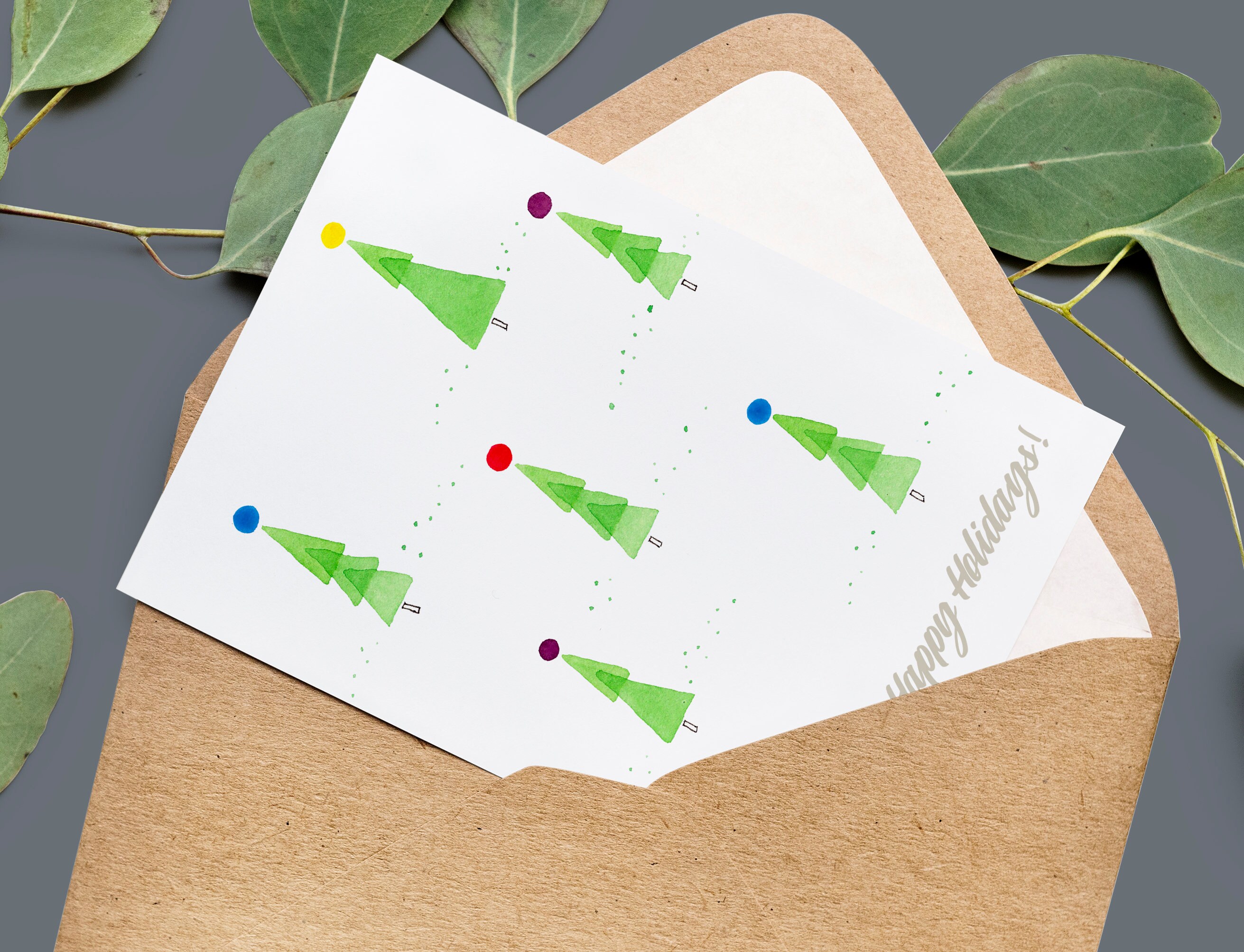 Christmas Tree Card / Happy Holidays Xmas Cards / Watercolor Card / New ...