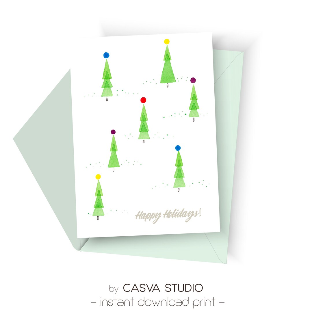 Christmas Tree Card / Happy Holidays Xmas Cards / Watercolor Card / New ...