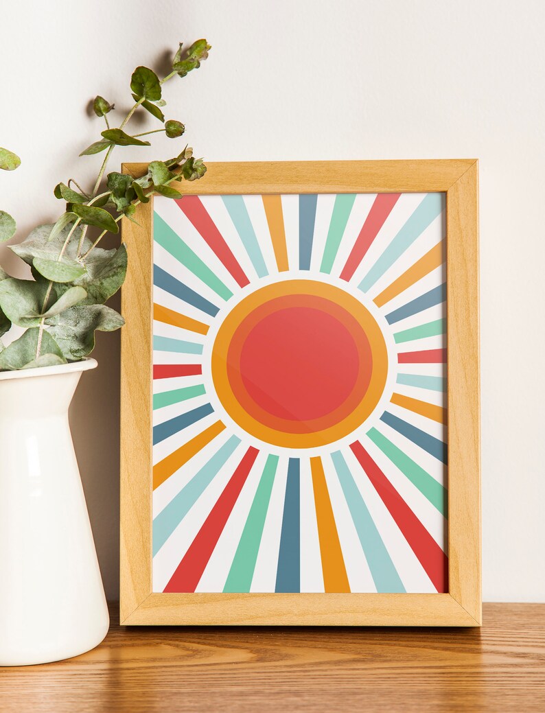 Retro Sun Print Colored Sun Poster Nursery Sun Decor Kids | Etsy