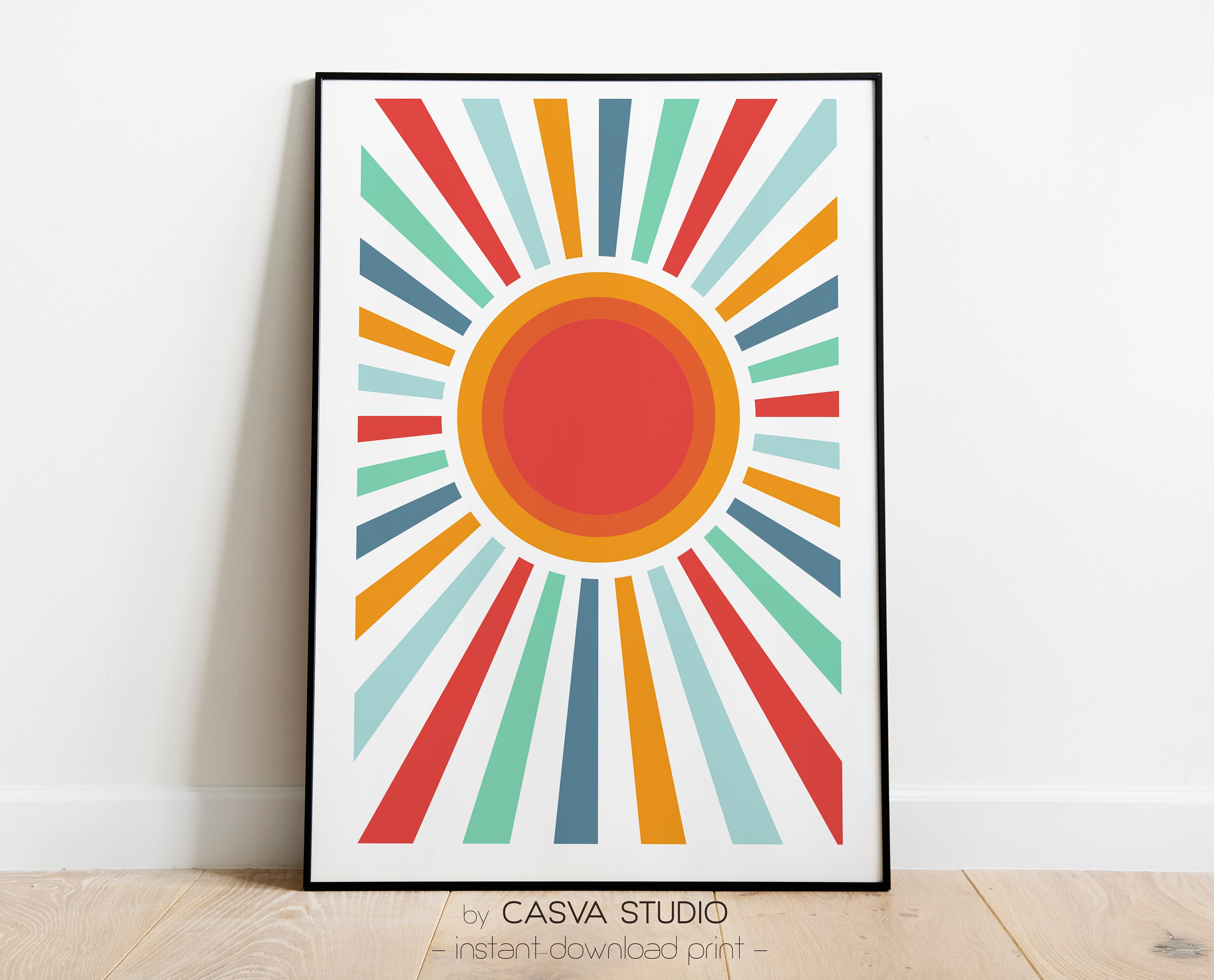 Retro Sun Print, Colored Sun Poster, Nursery Sun Decor, Kids Room Wall ...