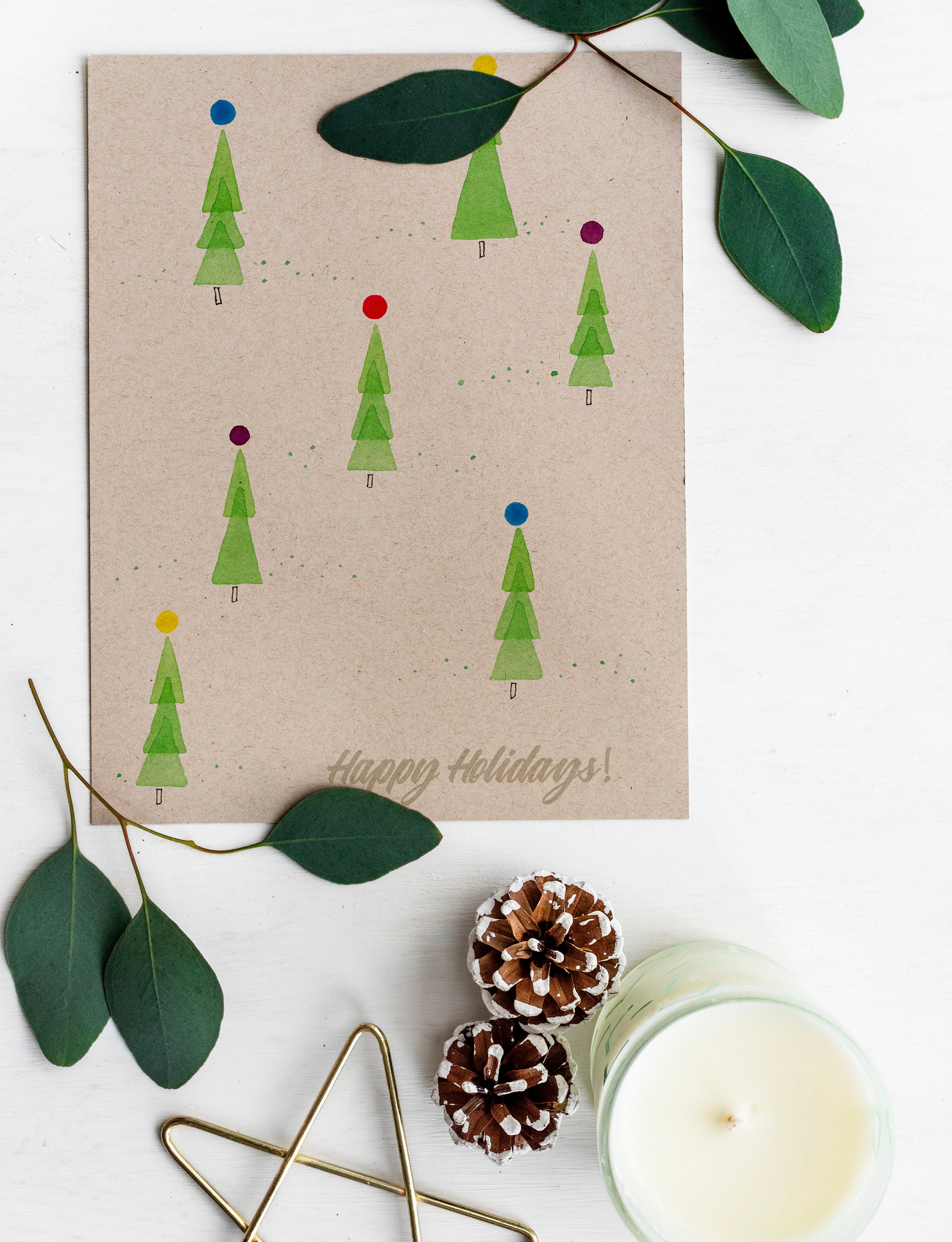 Christmas Tree Card / Happy Holidays Xmas Cards / Watercolor Card / New ...