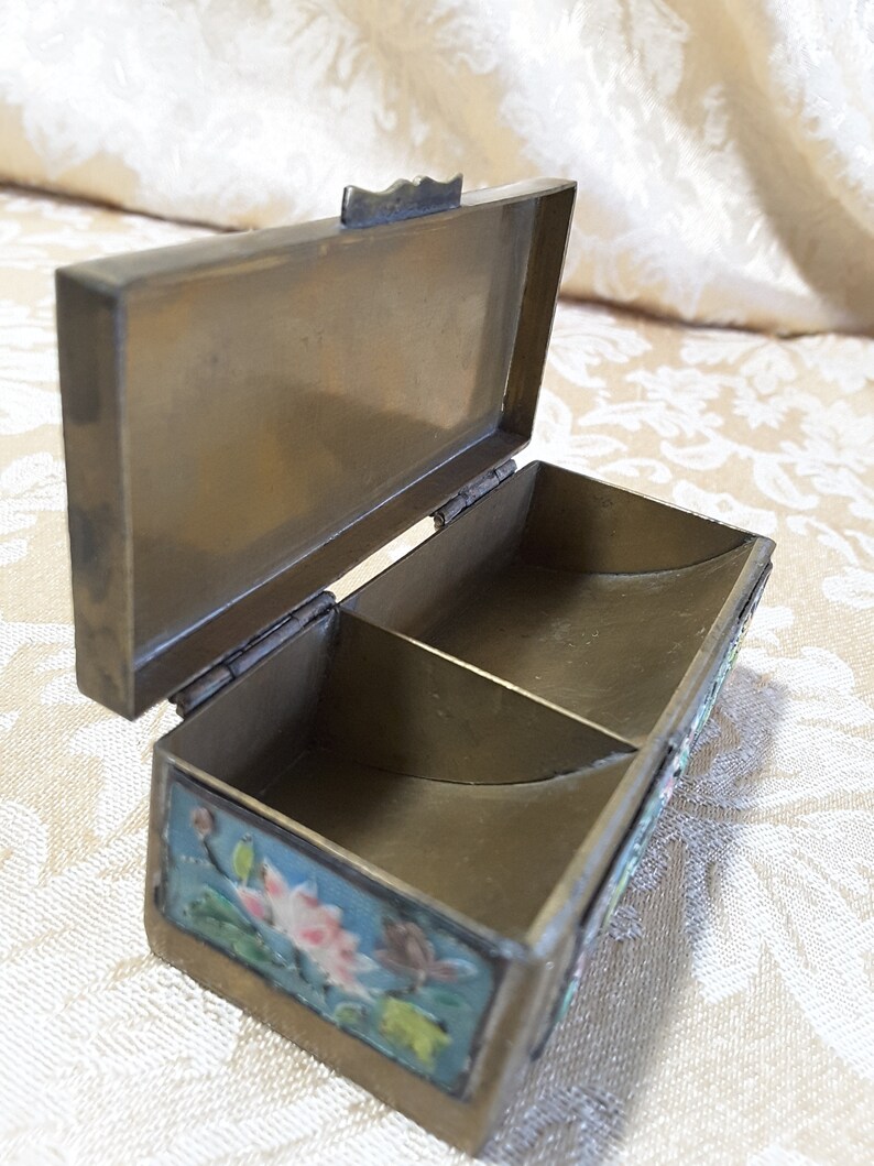 Box Vintage Brass and Enameled Hinged Coffin Style Pin Box - Etsy