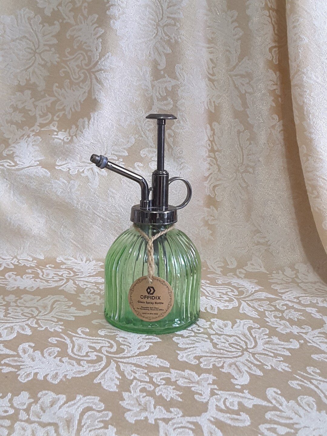 Green Glass Spray Bottle Reusable Safe for Gardening, Home Office Metal ...
