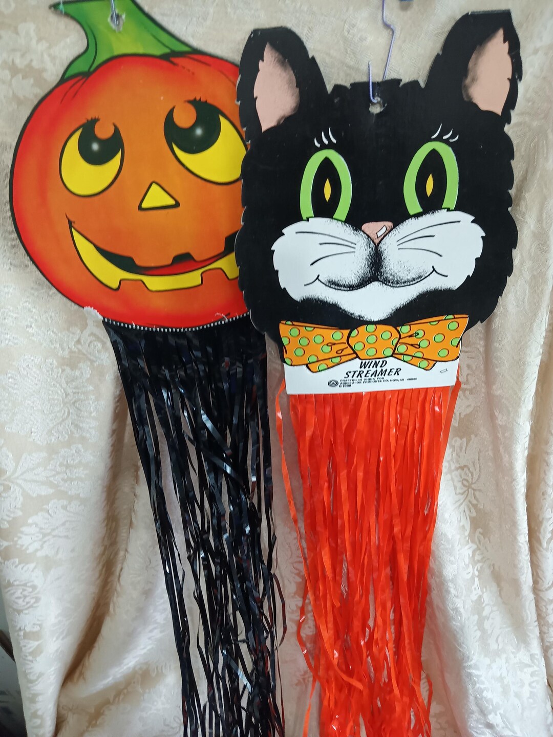 Vintage Halloween Streamers Set: Black Cat & Pumpkin Cardboard Cutouts ...