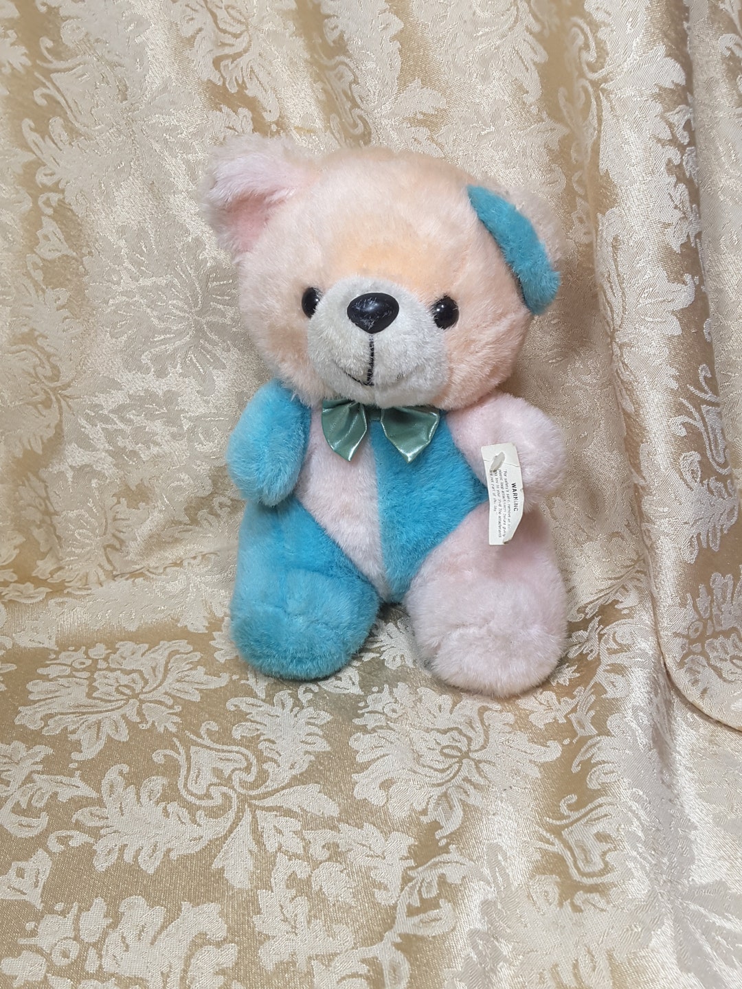 Vintage Musical Stuffed Bear Pink and Blue With a Blue Bow Tie - Etsy