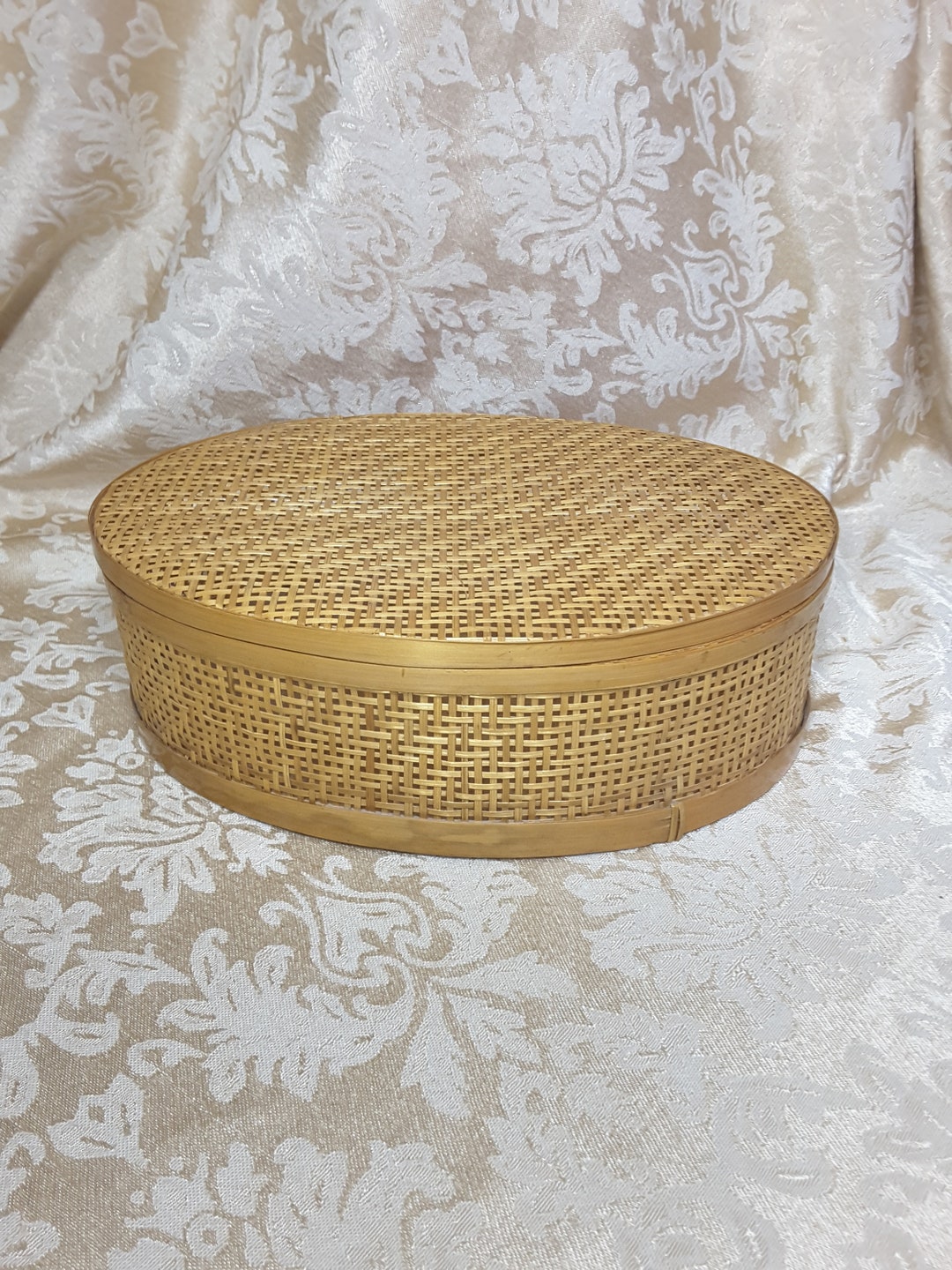 Vintage Asian Woven Oval Box With Lid Varnished Rattan Reed - Etsy