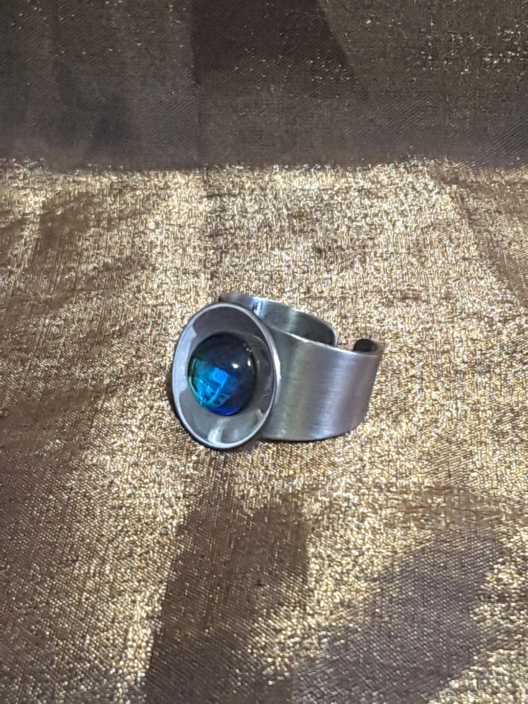 Vintage MCM Stainless Steel Ring With Blue Glass Adjustable - Etsy