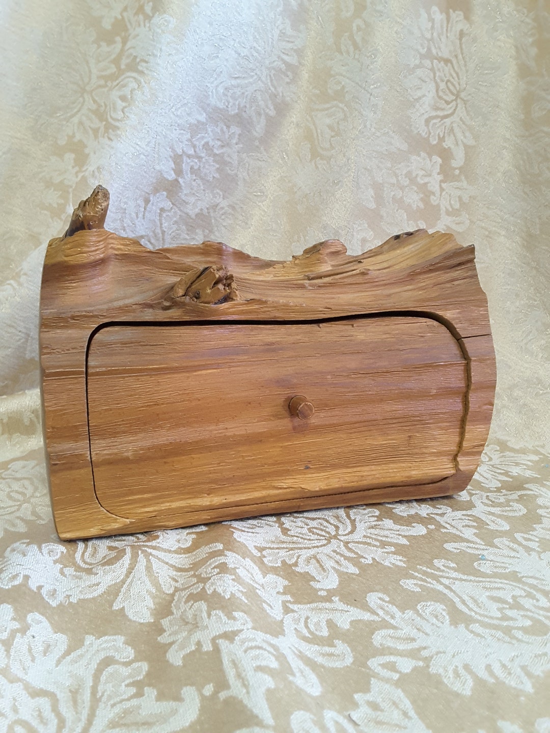 Red Cedar Jewelry Box: Handmade Natural Log With Hidden Drawer - Etsy
